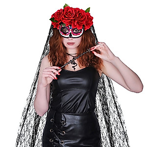 FRCOLOR Day Of The Dead Costumes For Women Day Of The Dead Headpiece Day Of The Dead Mask Black Veil Headband Flower Crown Halloween Costumes For Party Cosplay