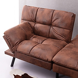 Convertible Sofa Bed Memory Foam Futon Couch Bed, Modern Folding Sleeper Sofa，Sleeper Convertible Futon Sofa Bed, Loveseat for Living Room, Home Office (Brown)