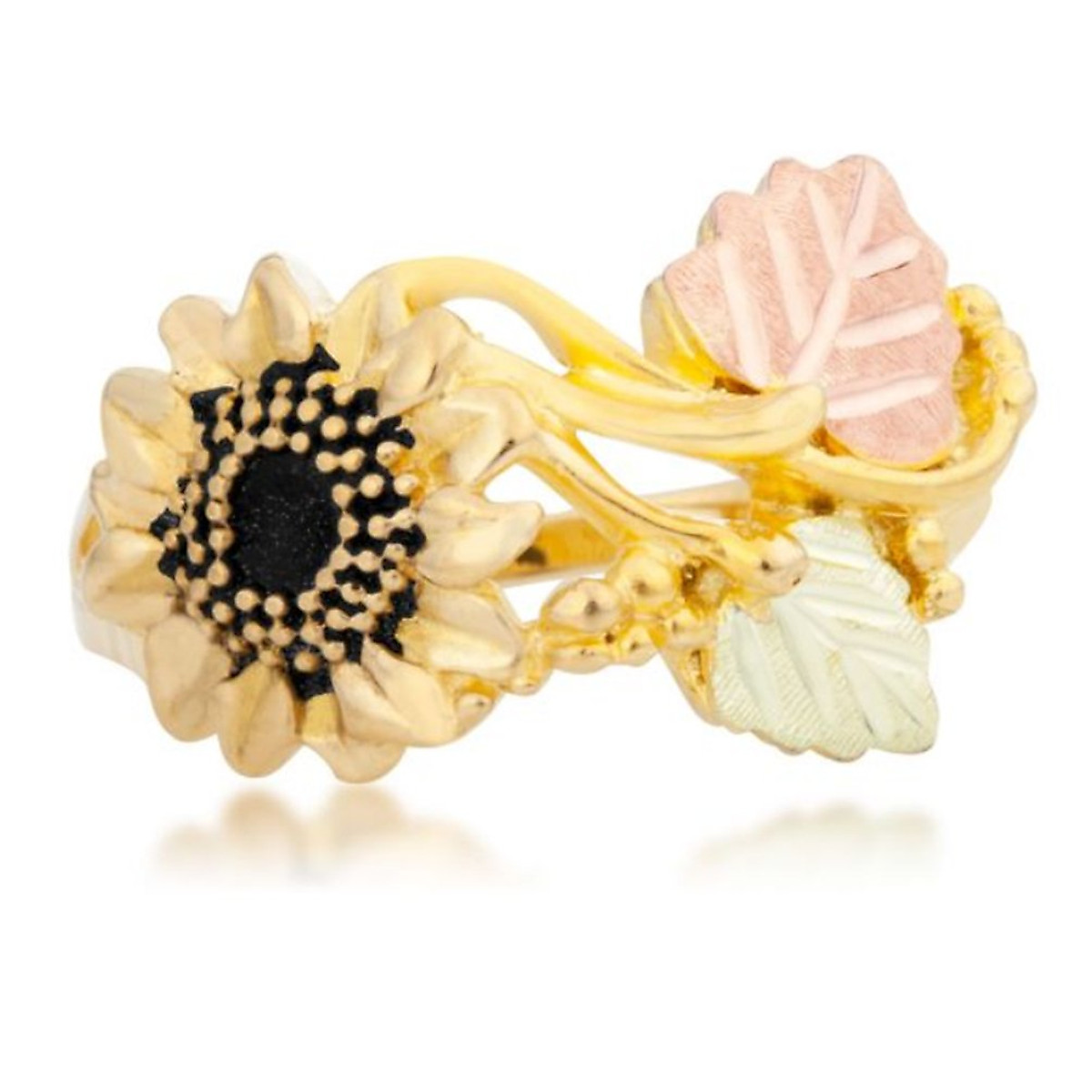 10k Yellow Gold Sunflower Ring, 12k Green and Rose Black Hills Gold Size 6