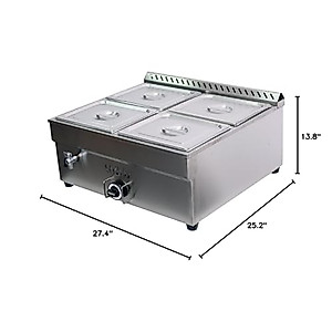 4-Pan LP Propane Food Warmer Gas Food Warmer Propane Steam Table Stainless Steel Bain Marie Buffet for Parties (with Gas Regulator Valve) 1/2 * 4” Double Row