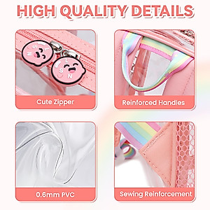 LISINUO Clear Backpack Girl Transparene Backpacks See Through Book Bag for Women Heavy Duty Pvc Mesh Bag Cute Girls Bookbags (Pink)