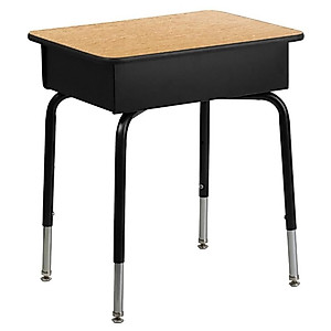 Flash Furniture Billie Open Front Student Desk for Classrooms or Remote Learning, Height Adjustable School Desk with Metal Book Box, Natural/Black