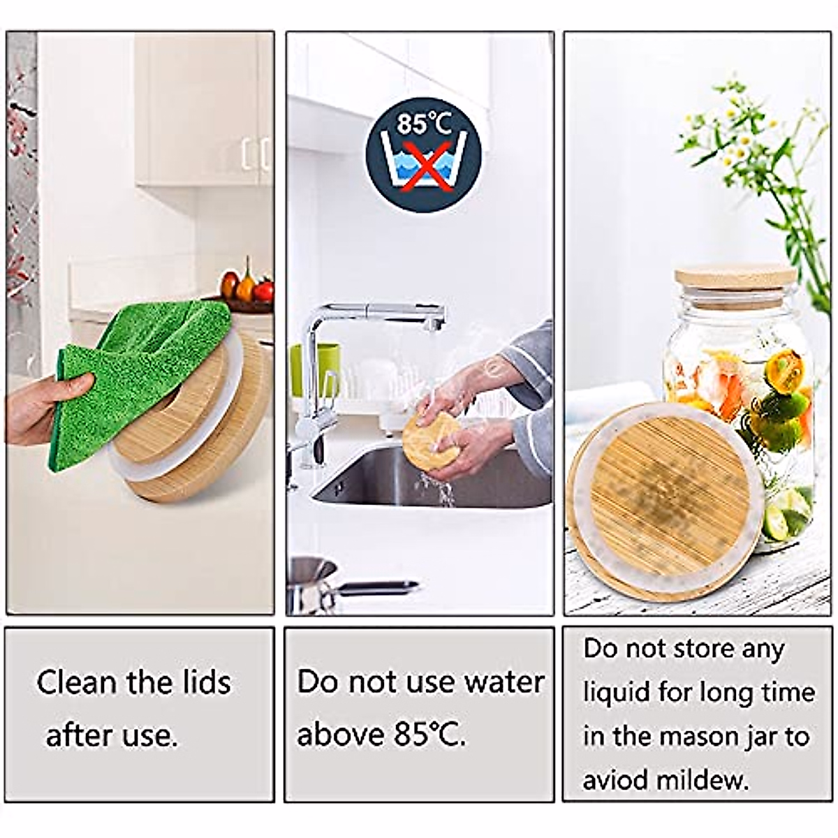 Guangdejin 8 PCS Bamboo Lids with Straw Hole Reusable Mason Jar Tops with Removable Silicone Rings, Seal Lids for Regular Mouth Mason Jars and Bottles, 2.7”