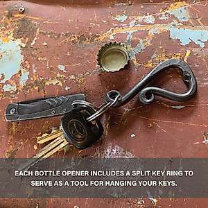 Steel Bottle Opener Keychain For Men & Women With Key Ring Loop | Rustic Cast Iron & Forged Metal Accessory For Everyday Carry | Made In USA | By WICKS FORGE