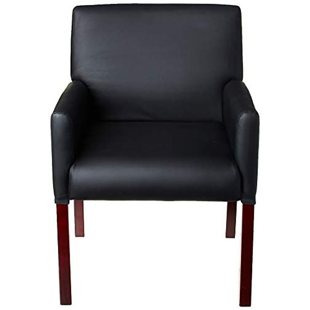 Boss Office Products Reception Box Arm Chair with Mahogany Finish in Black, 25"D x 24.5"W x 35"H
