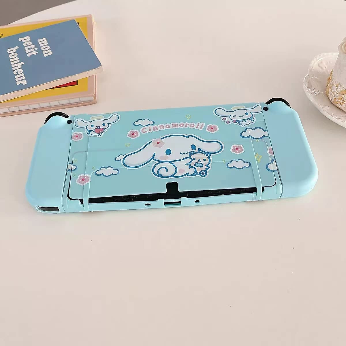Cute Cinnamon roll Case Compatible with Nintendo Switch OLED, Dockable Case Cover, Ergonomic Soft TPU Grip Case for Joycon, Sparkle Skin Set