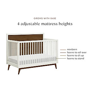 Babyletto Palma 4-in-1 Convertible Crib with Toddler Bed Conversion Kit in Warm White/Natural Walnut, Greenguard Gold Certified