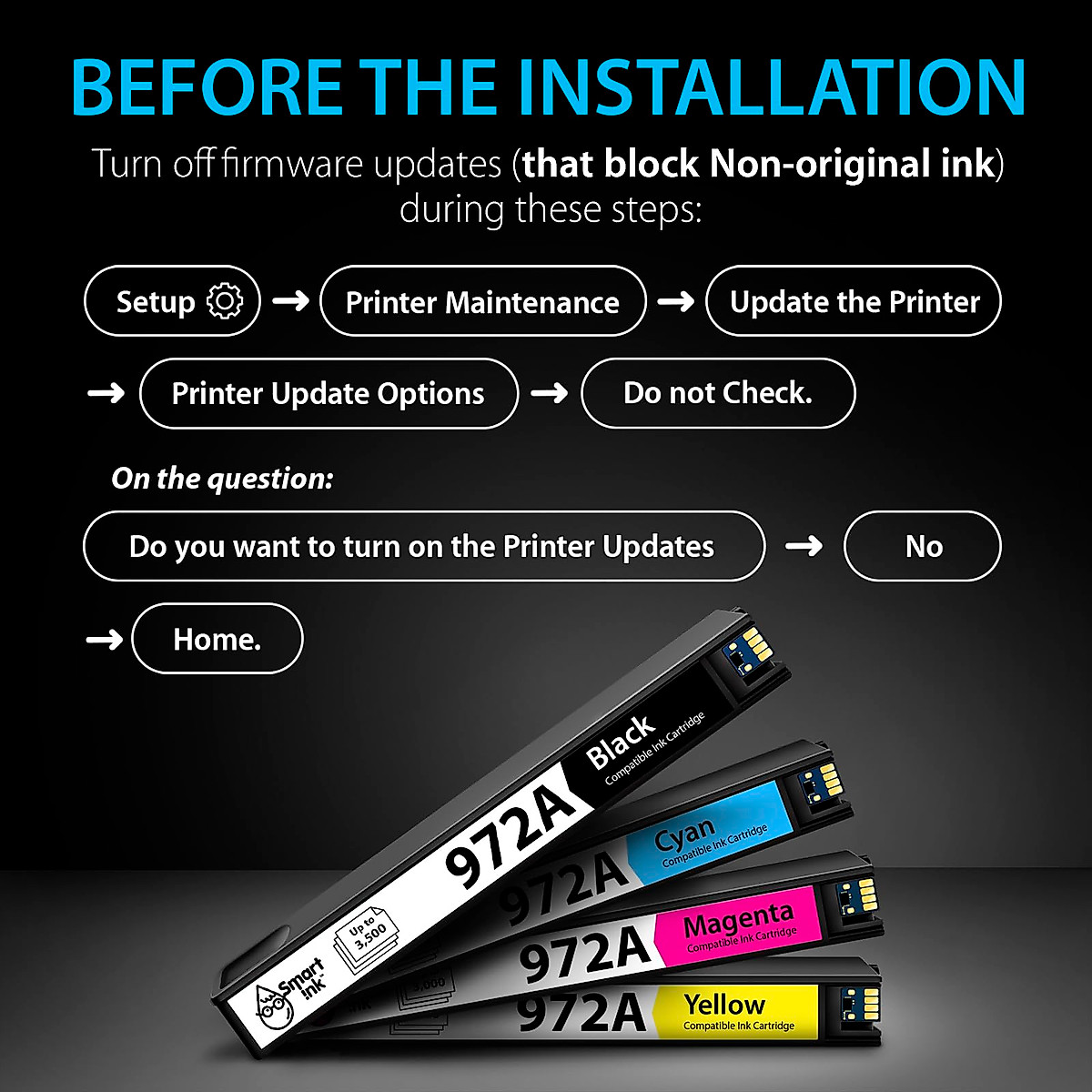 Smart Ink Compatible Ink Cartridge Replacement for HP 972A 972 (4 Pack Combo) to use with PageWide Pro 477dw 577dw 452dw 477dn 452dn 577z 552dw 377dw P55250dw Printers (Black & Cyan Magenta Yellow)