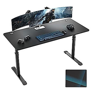 EUREKA ERGONOMIC 60 Inch Manual Height Adjustable Computer Gaming Desk, Large Home Office Standing Table Workstation for 3 Monitors with Free Mouse Pad for Home Office Gaming,Black