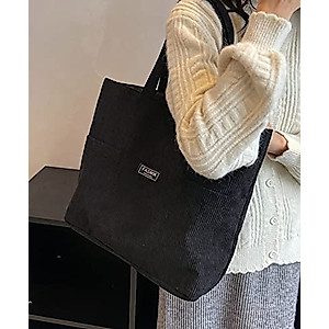 Women's Corduroy Tote Bags with Zipper Large Capacity Hobo Shoulder Bag Canvas Crossbody Bag