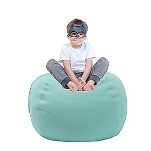 YWhalep Stuffed Animal Storage Bean Bag Chair Cover for Kids Girls Toddler, Extra Large Toy Storage Organizer Beanbag Chair Without Filling for Boys Children Room, Ice Blue 32"