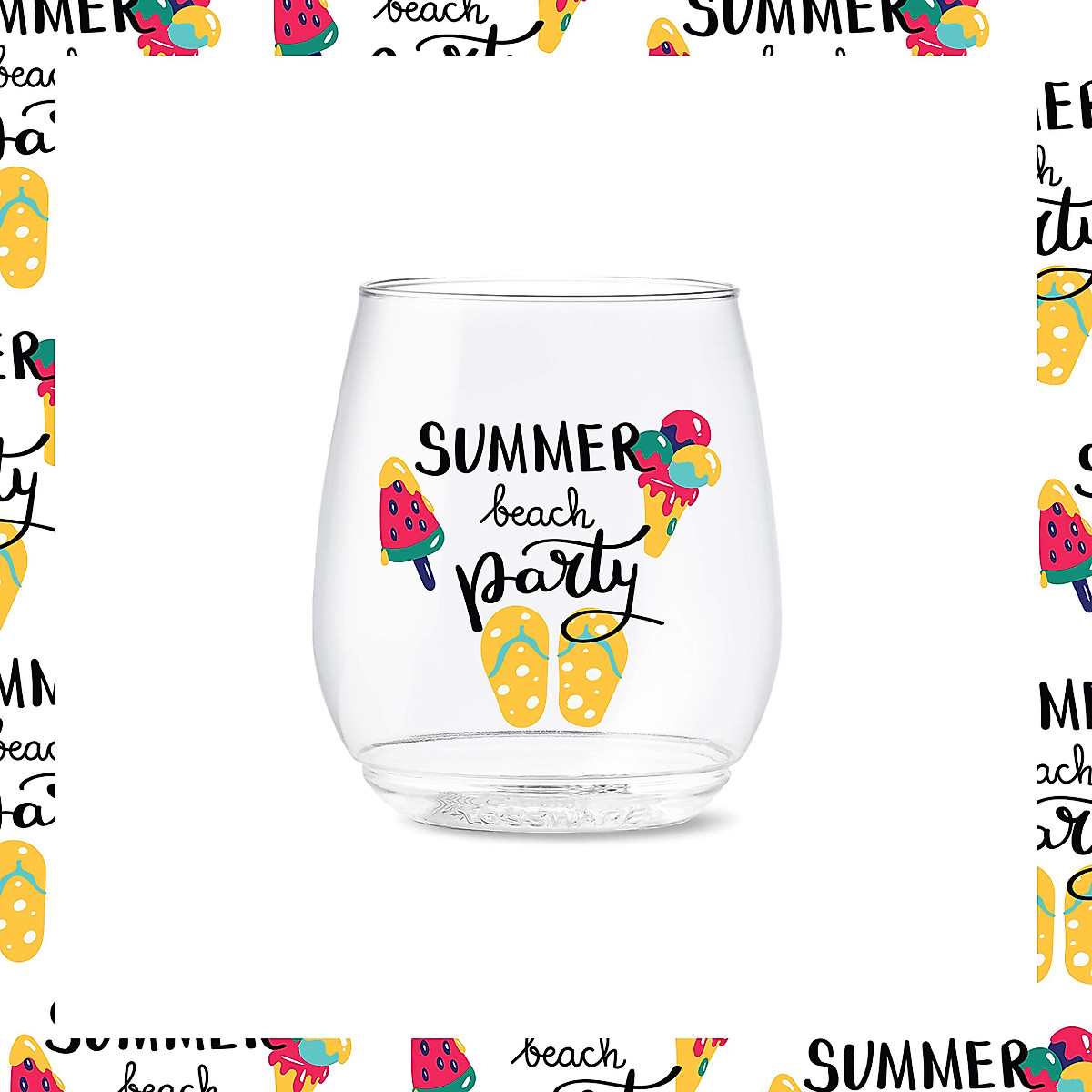 TOSSWARE POP 14oz Vino Summer Sips 1 Series, SET OF 6, Premium Quality, Recyclable, Unbreakable & Crystal Clear Plastic Wine Glasses