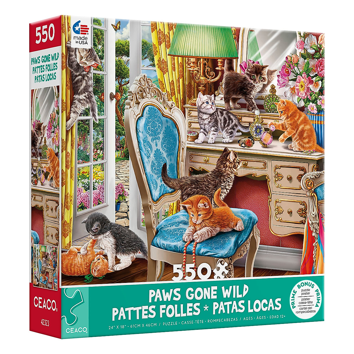 Ceaco - Paws Gone Wild - Kittens in The Bedroom - 550 Piece Jigsaw Puzzle