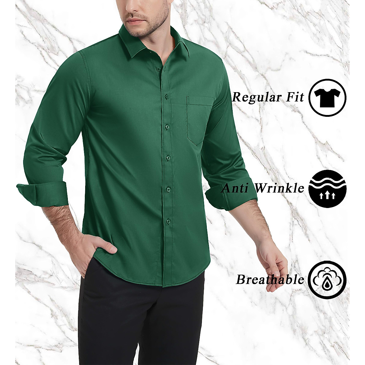 TACVASEN Dress Shirts for Men Business Shirts for Men Mens Green Dress Shirts Green Dress Shirts for Men Slim Fit Shirt Dress