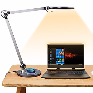 Buanick Desk Lamp,Led Architect Desk Lamp,Desk Lamps for Home Office,Table lamp with Wireless Charger & Adjustable Swing Arm,Touch Control, 3 Lighting Mode,5 Brightness,Eye-Caring Office Lamp