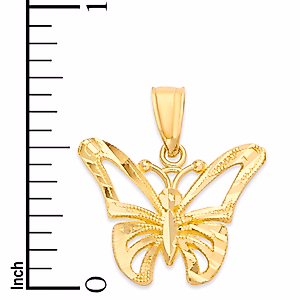 10k Real Solid Gold Butterfly Pendant Necklace Finished with Milgrain and Diamond Cut, Dainty Animal Charms Fashion Jewelry for Women Symbol of Hope (Yellow-Gold, 0)