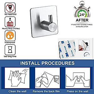 Adhesive Hooks - 5 Pack Heavy Duty Wall Hooks Waterproof Stainless Steel Hooks for Hat Towel Robe Hooks Rack Wall Mount - Bathroom Kitchen Home Hotel Office Cabinet and Bedroom CHROM01