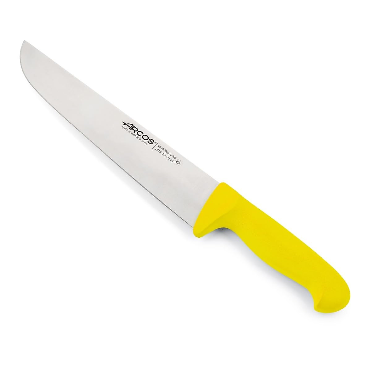 ARCOS Butcher Knife 10 Inch Nitrum Stainless Steel and 250 mm blade. Professional Cooking Knife For Cutting Meat, Fish and Vegetables. Ergonomic Polyoxymethylene Handle. Series 2900. Color Yellow