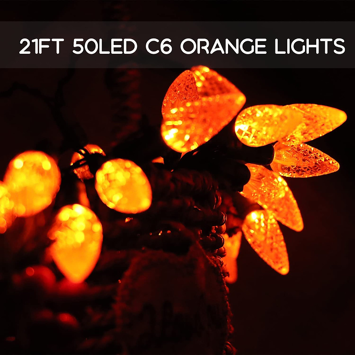 C6 Orange Halloween Lights, Waterproof 8 Mode Solar Halloween String Lights, 21Ft 50LED Orange Solar Christmas Lights C6 Strawberry Lights for Halloween Decoration Thanksgiving Day Christmas Holiday
