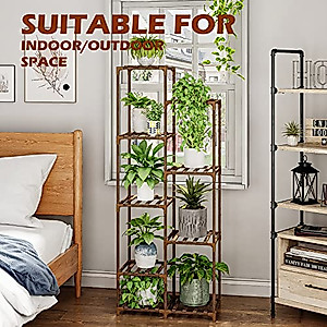 Bamworld Tall Plant Stand for Indoor Plants Outdoor Corner Plant Shelf Flower Stands for Living Room Balcony and Garden (9 pots)