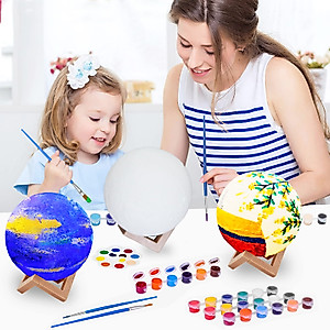 HAPMARS Paint Your Own Moon Lamp Kit, DIY 3D Night Light, with Stand, Paints & Brushes, Arts Crafts for Children to Paint, Kids Gift for Christmas Birthday Halloween Ages 3 4 5 6 7 8 9 10 11 12+