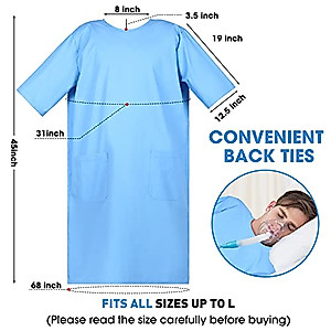 4 Pcs Blue Unisex Hospital Gown for Elderly Women Men Soft Comfortable Patient Gowns with Back Tie Washable Gown with Pockets, Large-X-Large Plus Size