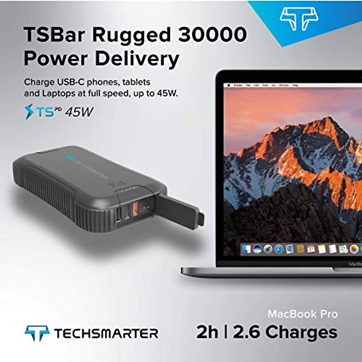 TECHSMARTER 30000mah Rugged & Waterproof 45W USB-C PD Heavy Duty Power Bank, Portable Charger for Camping, Outdoor with Flashlight. Compatible with iPhone, Galaxy, iPad, MacBook, Steam Deck