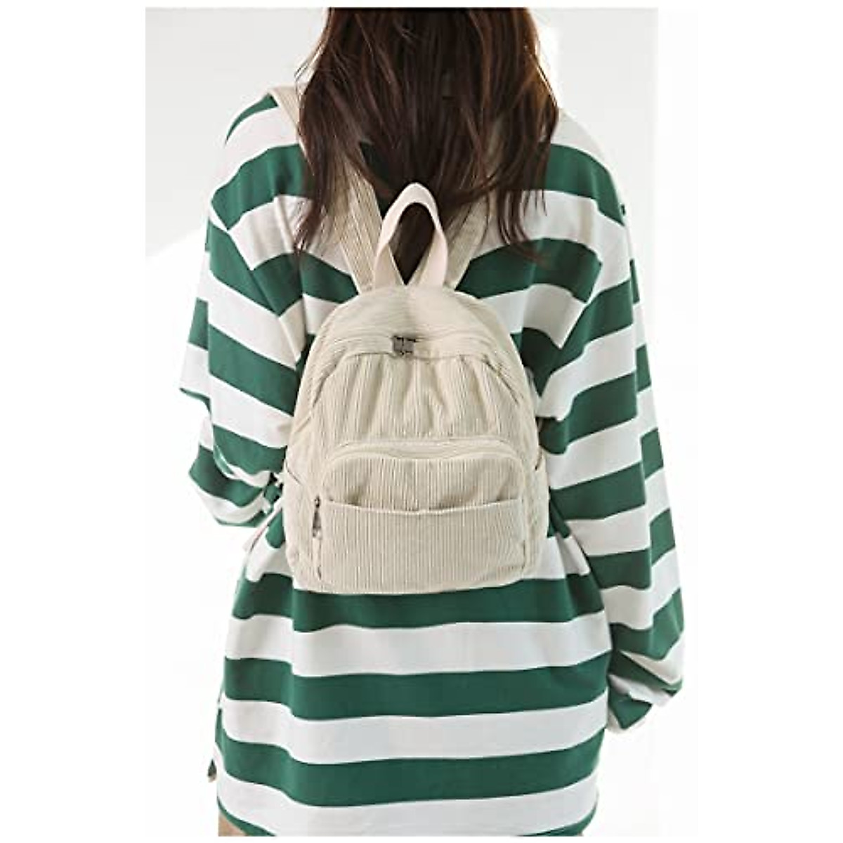 MININAI Aesthetic Backpack Mini Classic Corduroy College Backpack for Women Cute Retro Grunge Backpack Casual Daypack (One Size,White)