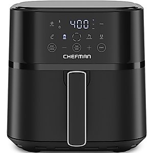 Chefman Air Fryer – 6 QT Compact Airfryer for Quick & Easy Meals in Minutes, Features Hi-Fry Technology for Extra Crisp, Touchscreen Controls with 4 Presets, Nonstick & Dishwasher Safe Basket - Black