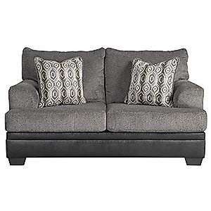 Signature Design by Ashley Millingar Chenille Two Tone Loveseat with 2 Accent Pillows, Gray