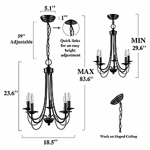 GEPOW Black Farmhouse Chandelier Rustic Pendant Lighting, Small 5-Light Fixture with 2-Layer Arms for Dining Room, Bedroom, Living Room and Foyer