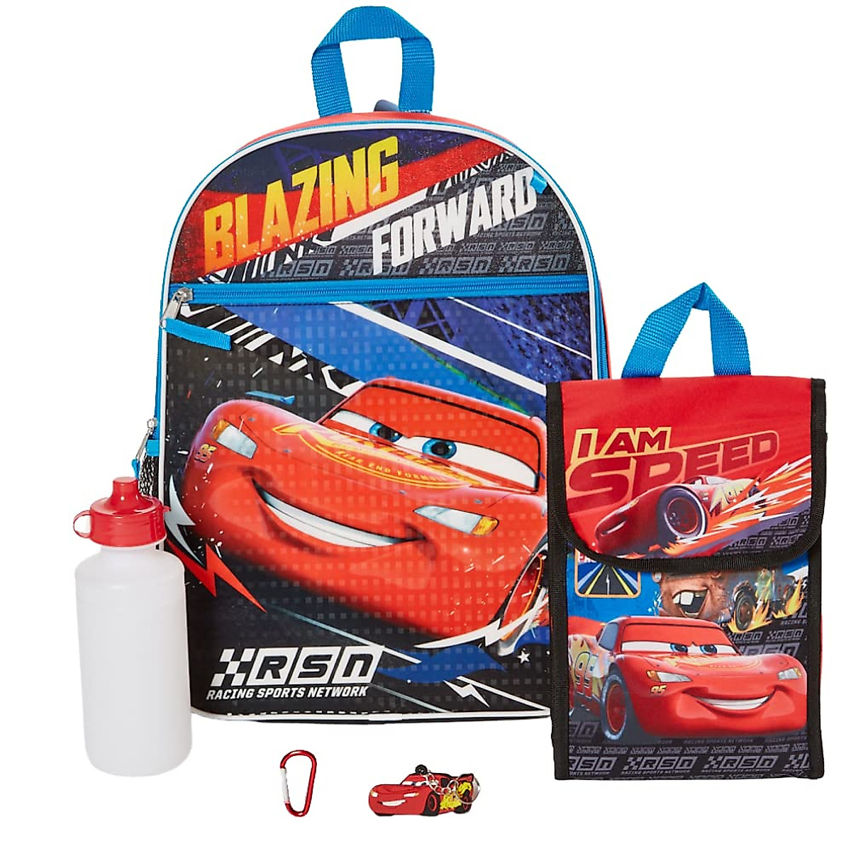 Disney Pixar Cars Backpack Set for Kids, 16 inch Lightning McQueen Backpack with Lunch Bag and Water Bottle