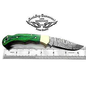 Best.Buy.Damascus1 Damascus pocket knife Green Wood knife Folding knife, Pocket Knife For Men, Pocket Knife 3Pcs Knife Set Come With knife sharpeners Premium Quality gifts for men