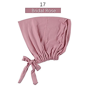 Faticinfa Under Scarf Hijab Cap with Tie-Back Closure Jersey Hijab Inner Caps with Adjustable Rope Hijab Bonnet for Muslim Women (17 Bridal Rose)
