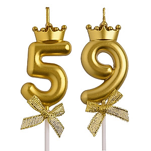 AOOLADA 59th 95th Birthday Candles, Gold 95 59 Year Old Cake Topper Number Birthday Candles, Birthday Party Decorations Gifts for Women Men