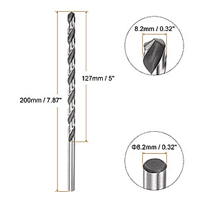 HARFINGTON 6542 High-Speed Steel Twist Drill Bit, 8.2mm Drill Bit 200mm Length Extended Straight Shank Black Oxide Ground Drill Bit for Steel Aluminum Alloy