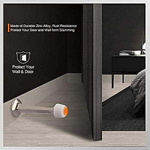 KOVOSCH Solid Rigid Door Stops with Soft Rubber Tips - Heavy Duty Durable Door Stoppers Wall Protector（Satin Nickel,2 Pack）