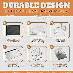 Foldable Camping Grill- Stainless Steel Wood Burning Stove and Fire Pit- 14.2” Portable Campfire Charcoal BBQ Grill- Outdoor Cooking BBQ With Grill Mesh and Carry Bag- Easy to Assemble