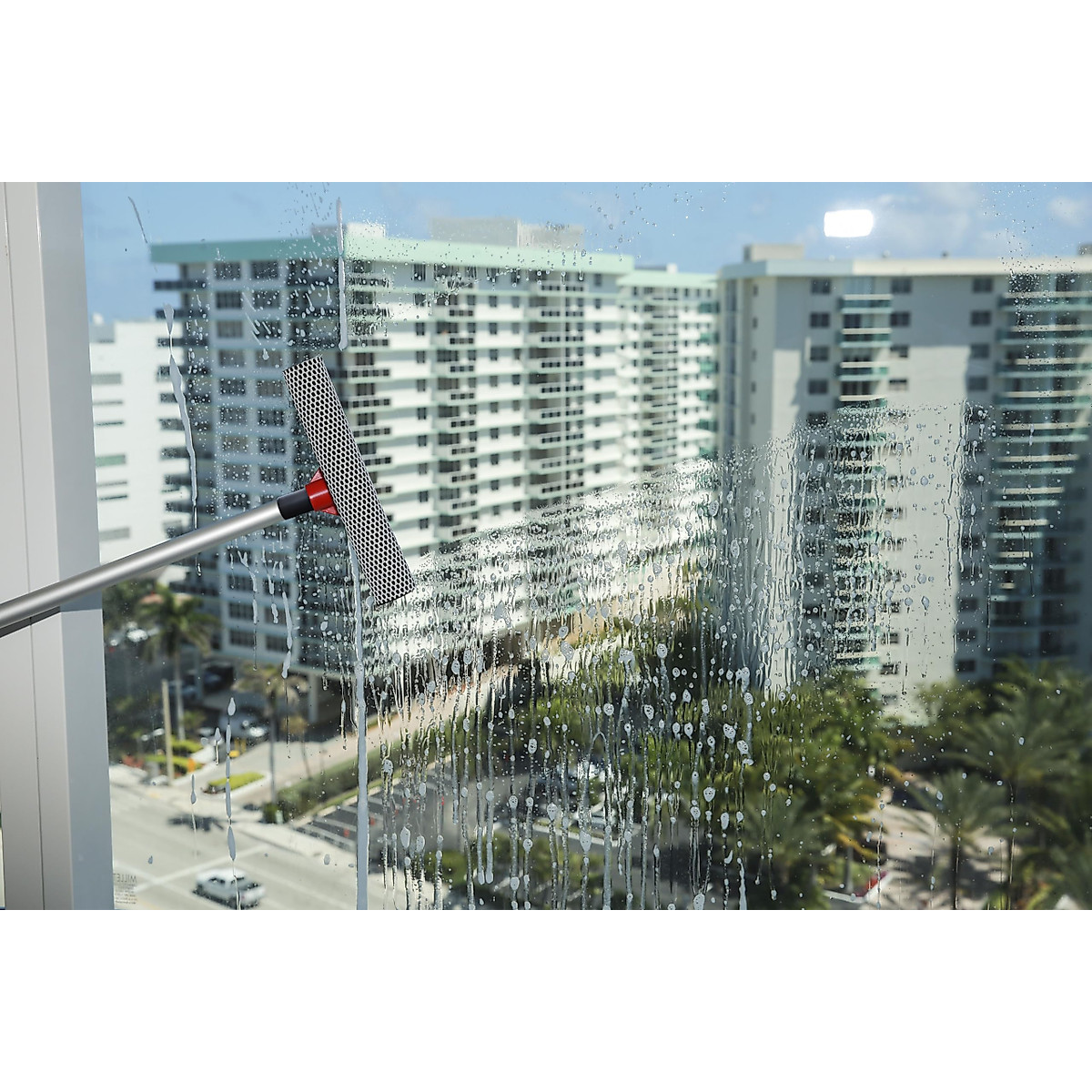 Squeegee for Window Cleaning with Long Handle, 2-in-1 Window Squeege for Home, Car Windshield, Mirror, Glass Cleaning with Extension Pole 18"-30"