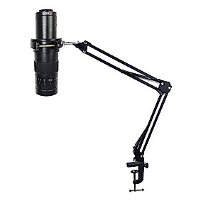 Microscope Articulated Arm Stand Ring Light Set, 64 LED Ring Light C Mount Lens Holder 26mm-52mm Adjustable Clamp, HDMI USB Camera Lens Electronic Soldering Repairing Stand (Microscope Stand)