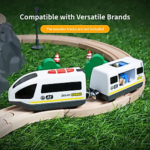 Wood City Battery Operated Train for Wooden Train Track, Electric Locomotive Train Set with Powerful Engine Compatible with Thomas, Brio, Chuggington, Bullet Train Toys for Toddlers 3 4 5 Year Olds