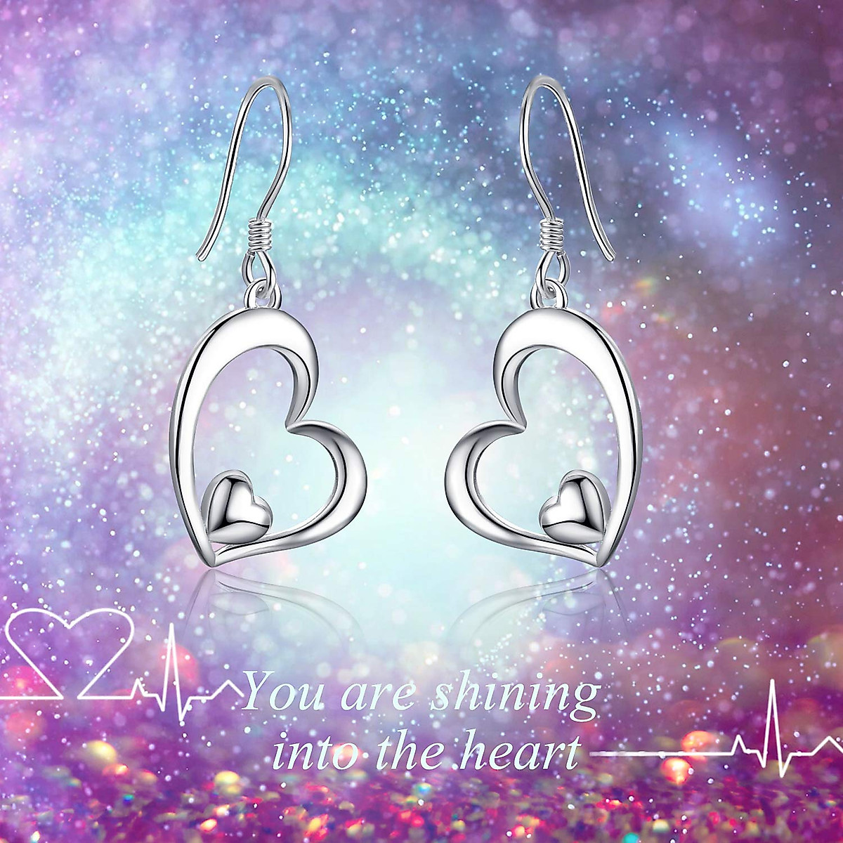 WINNICACA Heart Earrings for Women Sterling Silver Heart Dangle Drop Earrings Heart Jewely Heart Gifts for Teens Girls Wife Girlfriend Birthday Anniversary Christmas Gifts