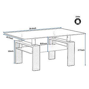IANIYA Coffee Table with Metal Tube Legs, Glass and Rectangle End Table for Livingroom (Black)