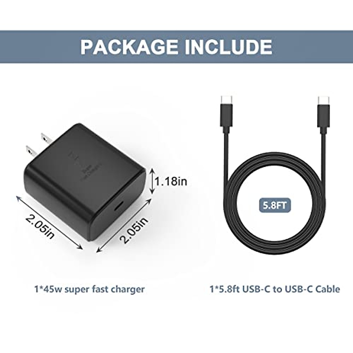 2Pack Samsung 45W Charger USB C Type C Charger Super Fast Charging for Samsung Galaxy S23 S23+ S23 Ultra Note 10+ S22 S21 Note 20 Z Fold 4 Z Flip 4, Galaxy Tab S7 S7+ S8 S8+ S8 Ultra,PPS Charger