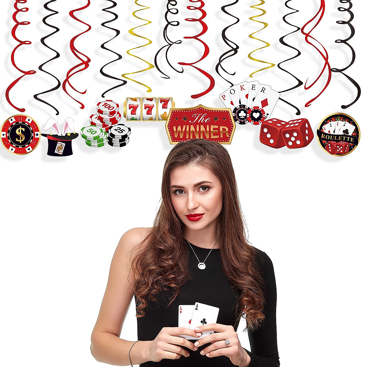 LJCL 30 Pieces Casino Hanging Swirl Decorations, Las Vegas Party Supplies Game Night Casino Birthday Party Foil Hanging Swirls Decorations for Adult Men Women vegas bachelorette party