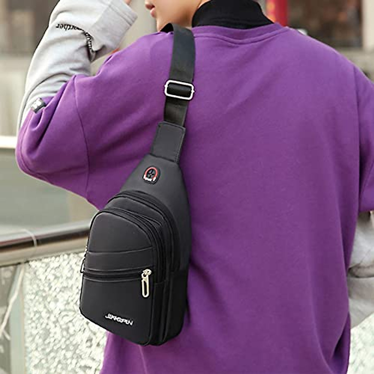 Karymi Waterproof Crossbody Backpack with Headphone Jack, Men Ladies Multipurpose Chest Bag, Liberate Your Hands and Pockets