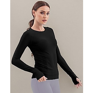 Gxpok Long Sleeve Workout Tops for Women Slim Fit,High-Stretch & Ultra-Soft Yoga Athletic Long Sleeve Shirts with Thumbhole(Black,S)
