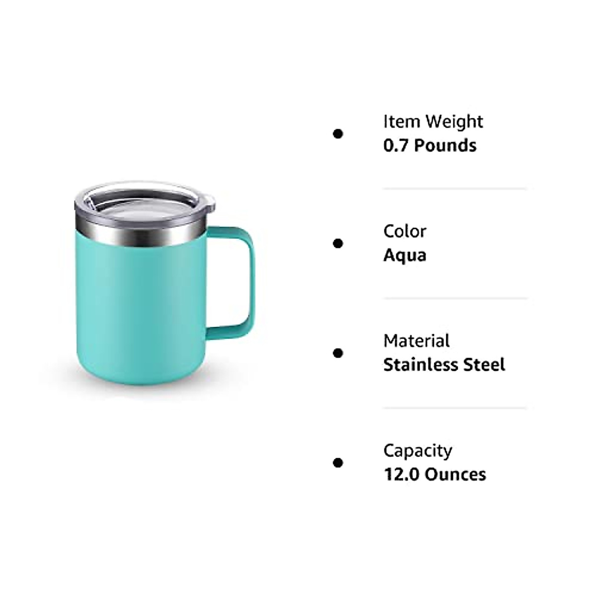 CIVAGO Stainless Steel Coffee Mug Cup with Handle, 12 oz Double Wall Vacuum Insulated Tumbler with Lid Travel Friendly, Reusable and Durable Travel Coffee Cup Thermal Cup, Powder Coated (Aqua, 1 Pack)