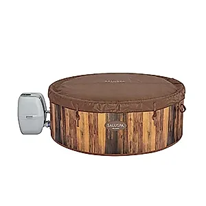 Bestway Helsinki SaluSpa 7 Person Inflatable Outdoor Hot Tub Spa with 180 Soothing AirJets, Filter Cartridges, Pump, and Insulated Cover, Brown Wood