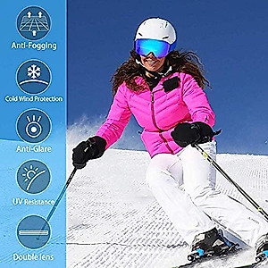 Snowboard Goggles UV Protection Dual Lens Anti Fog Snow Sports Goggles ，Men Women Youth Ski Goggles (VLT17.5% Blue Frame Blue Lens)